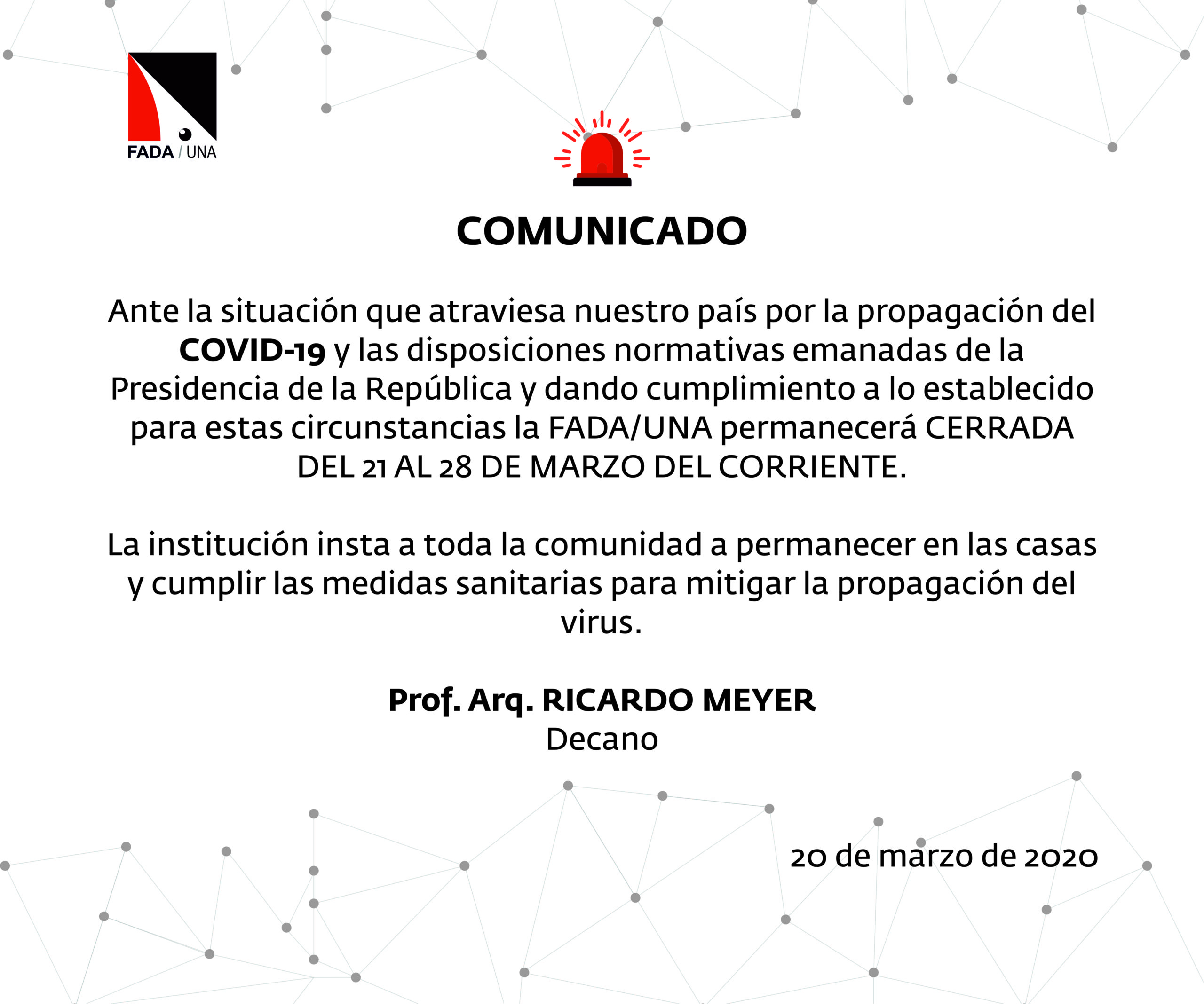Comunicado COVID-19 – FADA\UNA